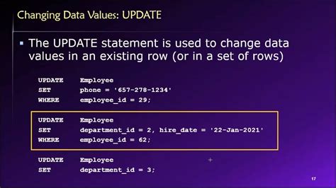 Topic 03 Part 07 Modifying Data Using The Sql Update Statement Youtube