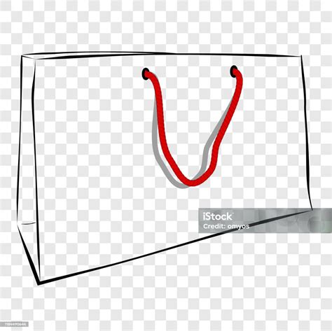 투명 효과 배경에서 빨간 밧줄이있는 종이 가방의 간단한 벡터 손 그리기 스케치 가방에 대한 스톡 벡터 아트 및 기타 이미지 가방 계산대 공란 Istock