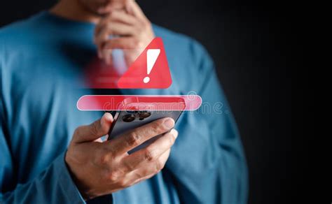 System Warning Caution Sign On Smartphone Scam Virus Attack On Firewall Stock Illustration