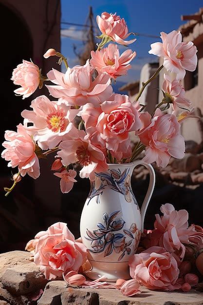 분홍 장미가 있는 정물화 프리미엄 사진