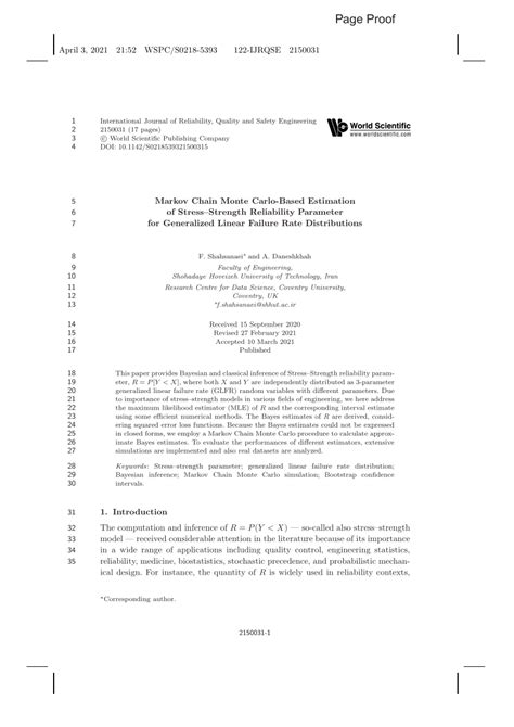 pdf markov chain monte carlo based estimation of stress strength