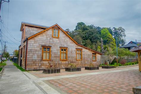 Puerto Varas Chile September 23 2018 Outdoor View Of Old Wooden House Building With Some