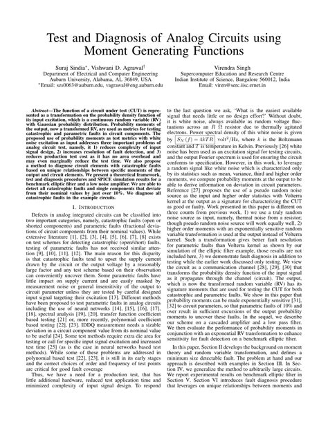 Pdf Test And Diagnosis Of Analog Circuits Using Moment Generating Functions