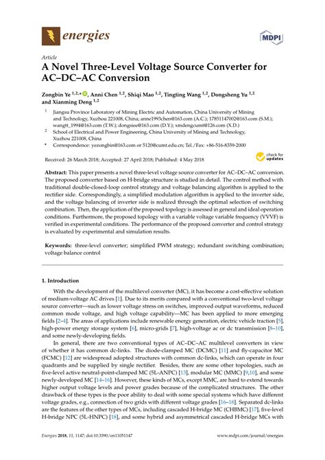 Pdf A Novel Three Level Voltage Source Converter For Ac Dc Ac Conversion