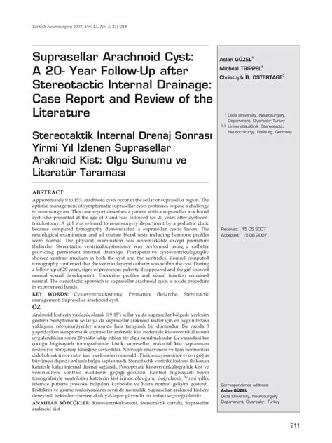 Pdf Suprasellar Arachnoid Cyst A 20 Year Follow Up After Stereotactic Internal Drainage Case