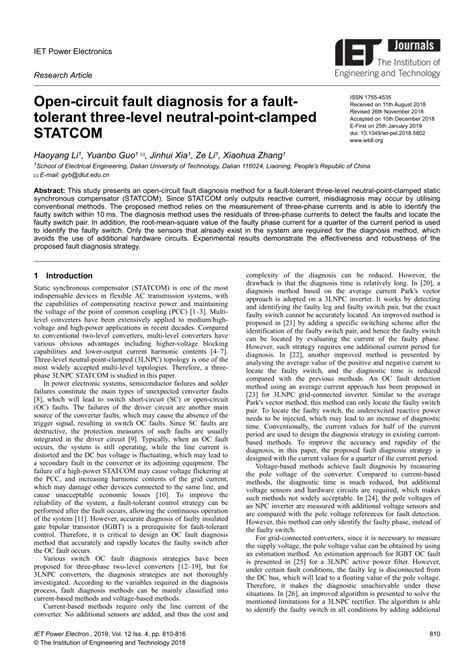 Pdf Open Circuit Fault Diagnosis For A Fault Tolerant Three Level Neutral Point Clamped Statcom