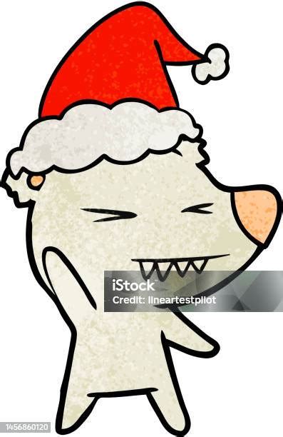 หมีขั้วโลกโกรธมือวาดการ์ตูนพื้นผิวของหมวกซานตาสวม ภาพประกอบสต็อก ดาวน์โหลดรูปภาพตอนนี้