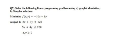 Solved Q7 Solve The Following Linear Programing Problem