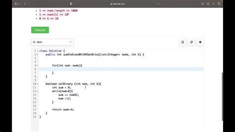2859 Sum Of Values At Indices With K Set Bits Leetcode Youtube