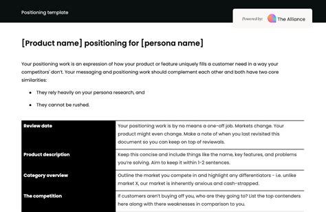 Product Positioning Template Free Download