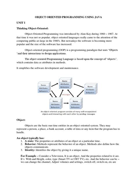 Java Unit I Pdf Object Oriented Programming Class Computer Programming