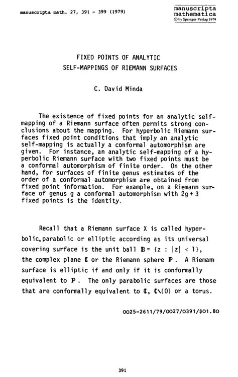 Pdf Fixed Points Of Analytic Self Mappings Of Riemann Surfaces