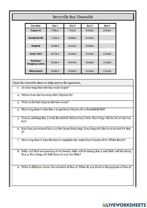 Reading Timetables Online Activity Live Worksheets Worksheets Library