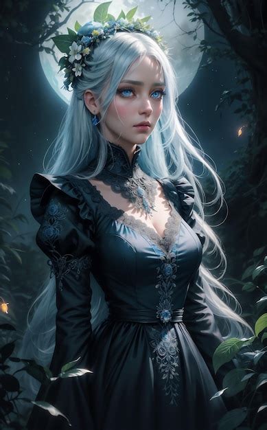 Premium Ai Image Beautiful Girl With Blue Eyes In The Moonlight