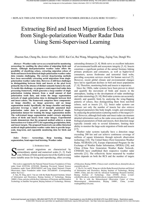 Pdf Extracting Bird And Insect Migration Echoes From Single Polarization Weather Radar Data