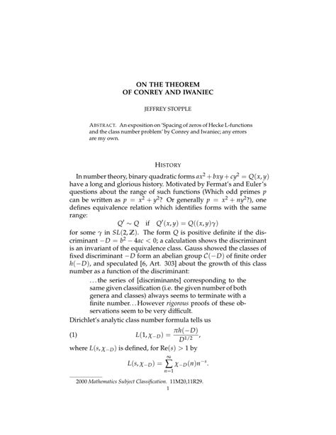 Pdf On The Theorem Of Conrey And Iwaniec