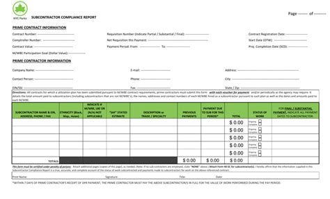 New York City Subcontractor Compliance Report Form Fill Out Sign