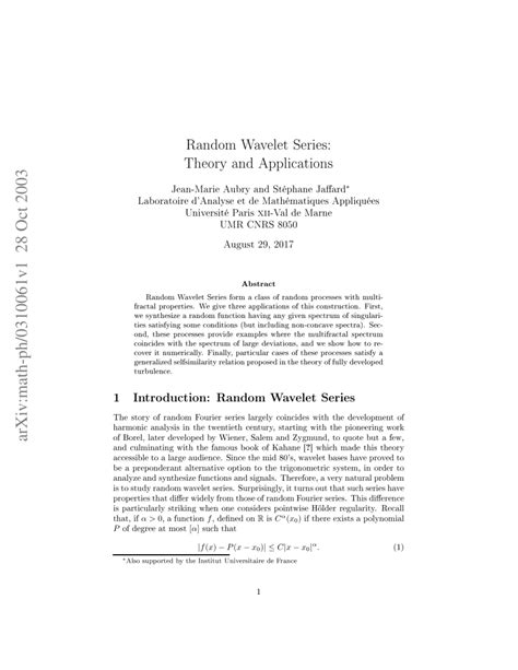 Pdf Random Wavelet Series Theory And Applications