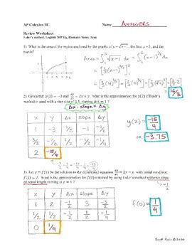 BC Worksheet Euler S Method Riemann Sums Logistic Differential Equations