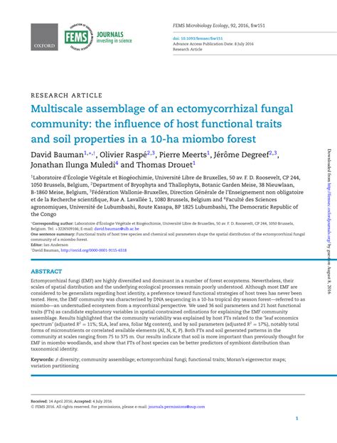 Pdf Multiscale Assemblage Of An Ectomycorrhizal Fungal Community The Influence Of Host