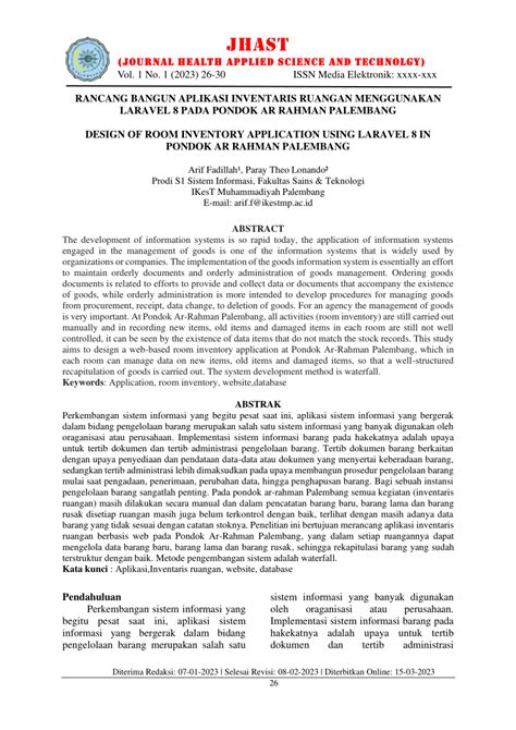 pdf design of room inventory application using laravel 8 in pondok ar rahman palembang