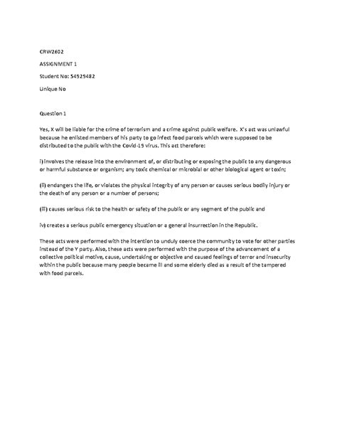 Assignment Crw First Semester A CRW Unisa Studocu