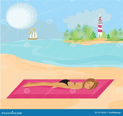 Summer Beach Girl Stock Vector Illustration Of Smiling 74176542