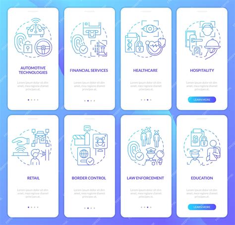 Premium Vector Usage Of Biometric Technology Blue Gradient Onboarding Mobile App Screen Set