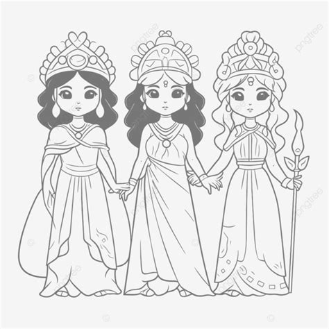 세 그리스 여신 색칠하기놀이 벡터 기본 간단한 귀여운 만화 여신 개요 흰색 배경에 고립 어린이 색칠 페이지 Png 일러스트 및 벡터 에 대한 무료 다운로드 Pngtree