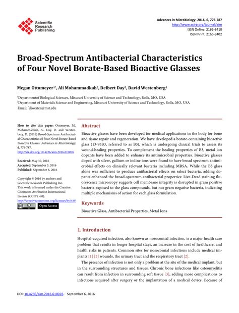 Pdf Broad Spectrum Antibacterial Characteristics Of Four Novel Borate