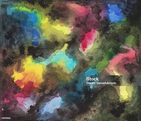 추상 수채화 물감 및 잉크 손으로 그린 배경입니다 검정 잉크 구름과 부드러운 색 그라데이션입니다 경기 조추첨에 대한 스톡 벡터