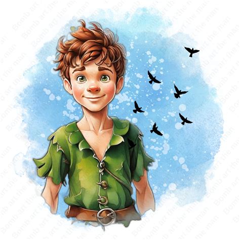 Peter Pan Clipart Cute Peter Pan Png Watercolor Background Instant Download Etsy