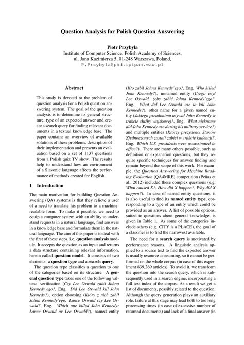 Pdf Question Analysis For Polish Question Answering