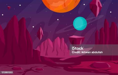 행성 하늘 우주 공상 과학 소설 판타지 일러스트의 풍경 표면 0명에 대한 스톡 벡터 아트 및 기타 이미지 0명 과학 달 하늘 Istock