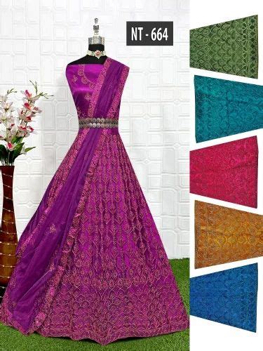 Festive Wear Embroidered Purple Net Fabric Lehenga Choli Dry Clean At