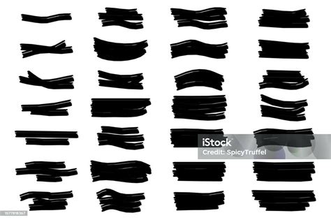 그런지 마커 얼룩 하이라이트 줄무늬 검은색 영구 펜 선 표시 질감 페인트 브러시 교차 된 낙서 선 밑줄에 취소선이 그어져 있습니다 흰색 배경 그림에 분리된 벡터 거친에 대한