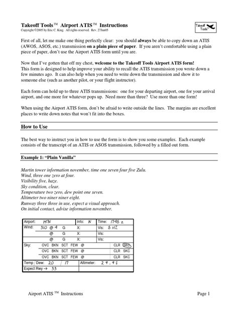 Atis Instruction Format Runway Aeronautics