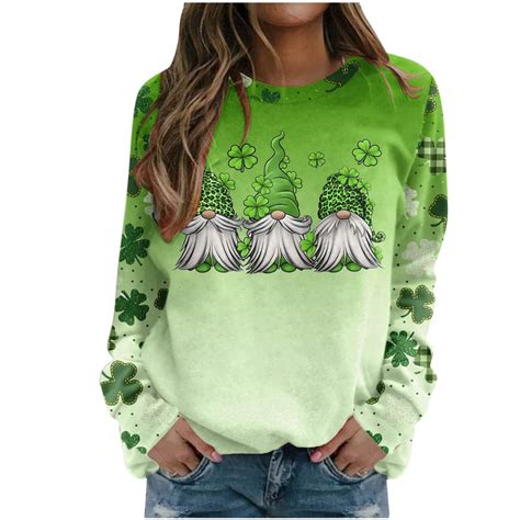 Hvyesh 2024 Womens St Patricks Day Shirt Long Sleeve Crewneck Shamrock