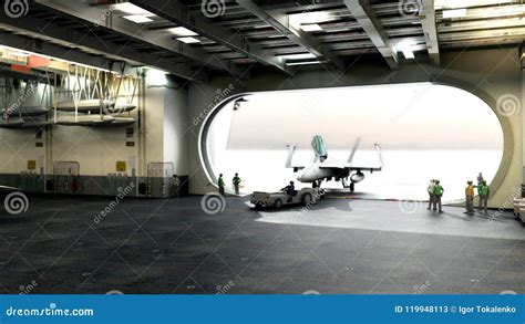 Fighter Aircraft On The Inner Deck Of An Aircraft Carrier 3d Render
