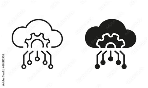 Cloud Computing Configuration Line And Silhouette Icon Set Cloud Server Setting Pictogram