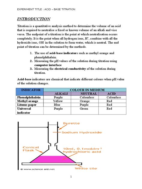 Titration Chemistry Experiment Report Titration Analysis