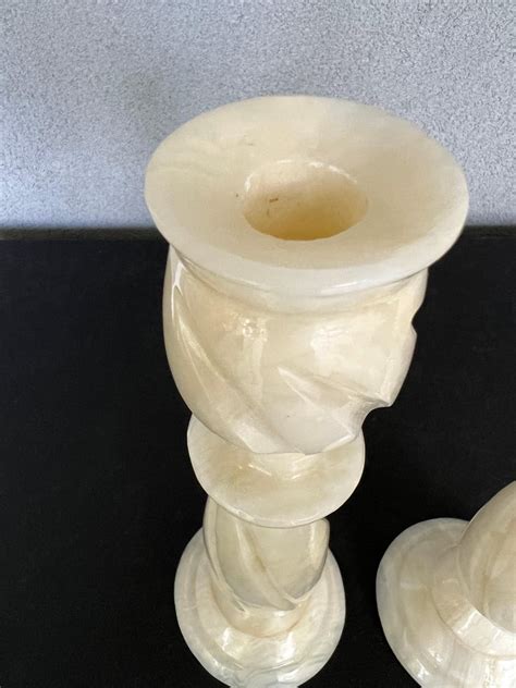 Vintage Hand Carved Alabaster Marble Candlesticks A Pair For Sale At
