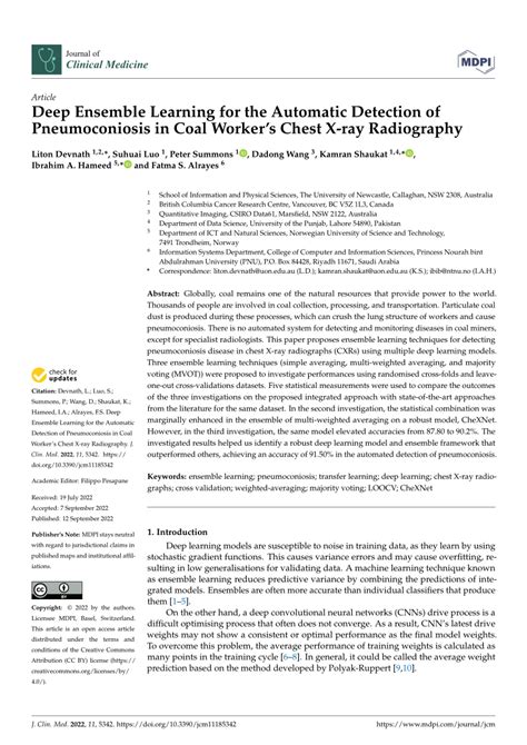 Pdf Deep Ensemble Learning For The Automatic Detection Of Pneumoconiosis In Coal Workers