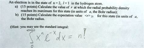Solved An Electron Is In The State Of N 2 L 1 In The Hydrogen