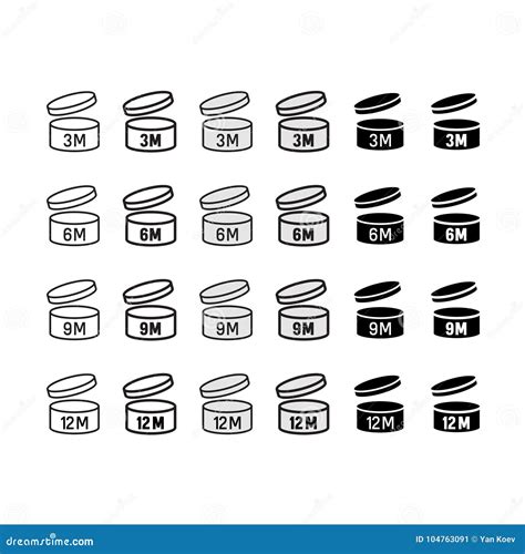 Expiration Date After Opened Icons Set Round Box With Open Cap Stock