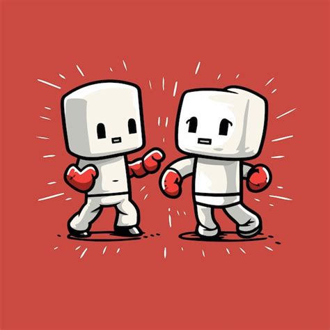 Hand Drawn Vector Abstract Cartoon Graphic Illustration Of Two Cute White Robots Fighting With