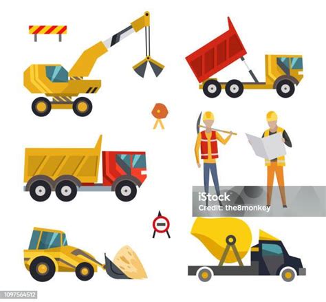 건설 장비 기계의 큰 집합입니다 건설 작업에 대 한 특별 한 기계입니다 포크 리프트 트랙터 트럭 콘크리트 믹서 덤프 트럭 굴 삭 기 불도저 건축 업자도 표시 아이콘 따르기에