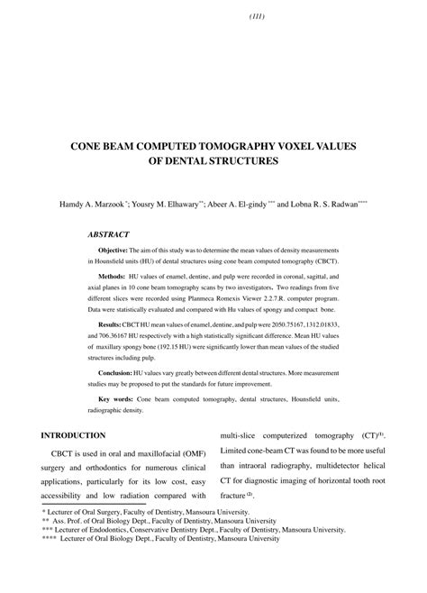 Pdf Cone Beam Computed Tomography Voxel Values Of Dental Structures