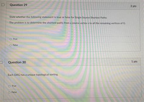 solved question 29 2 pts state whether the following