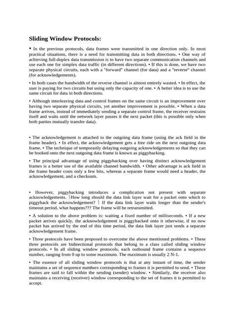 Sliding Window Protocols Pdf Transmission Control Protocol Data
